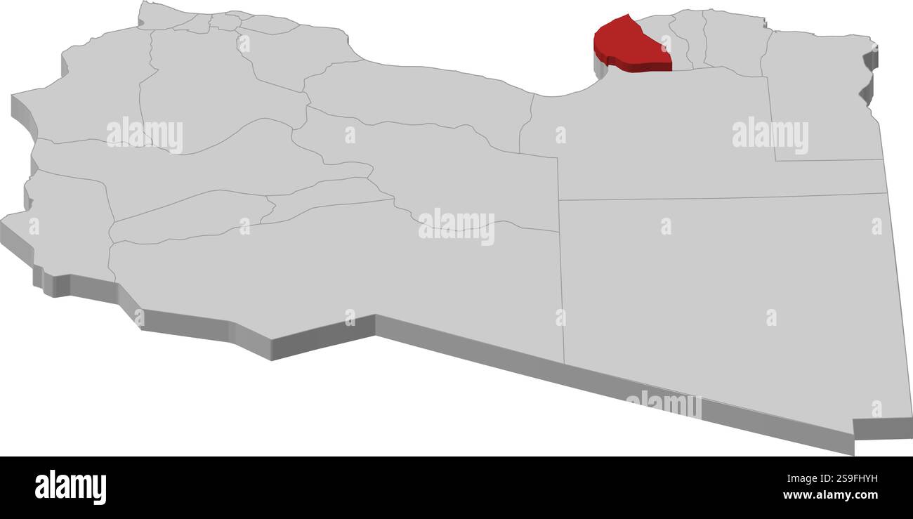 Map of Libya as a gray piece, Benghazi is highlighted in red Stock ...