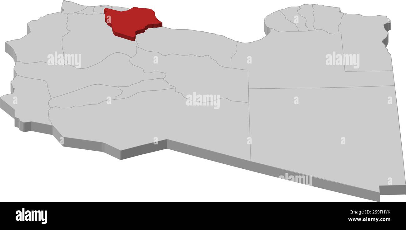 Map of Libya as a gray piece, Misrata is highlighted in red Stock ...