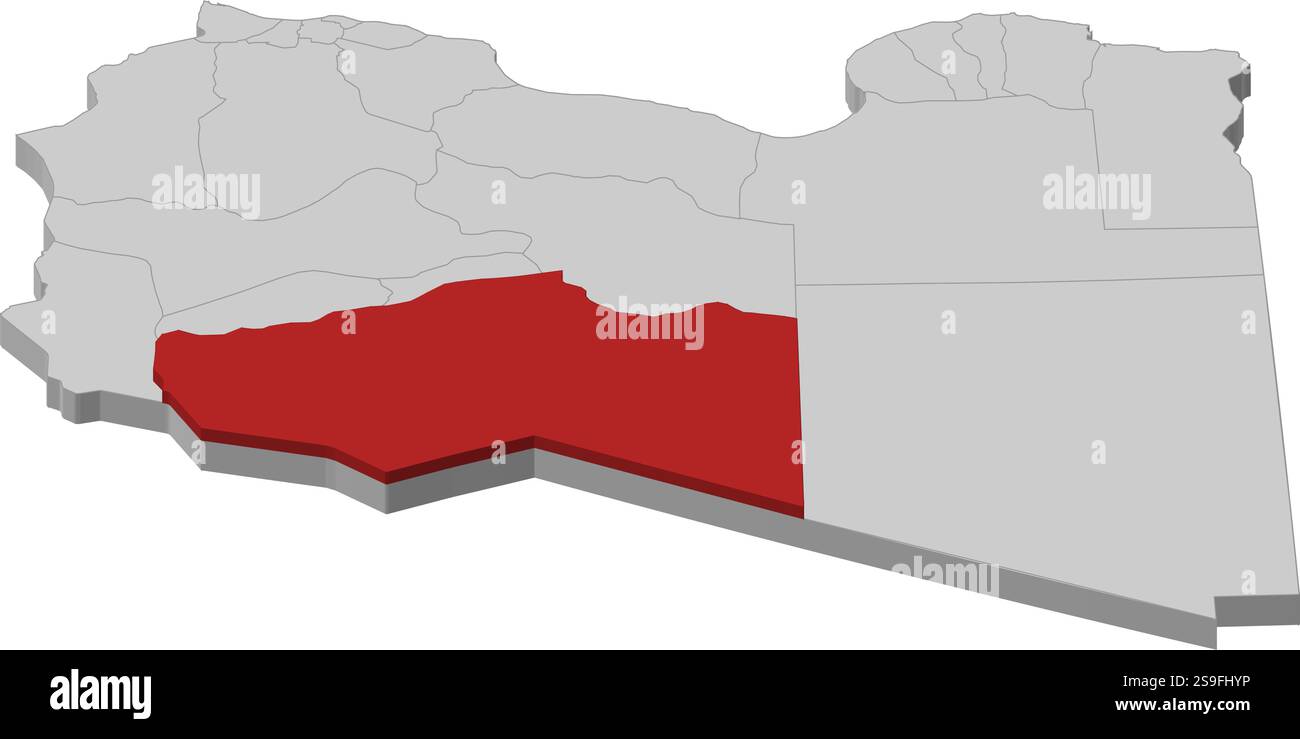 Map of Libya as a gray piece, Murzuq is highlighted in red Stock Vector ...