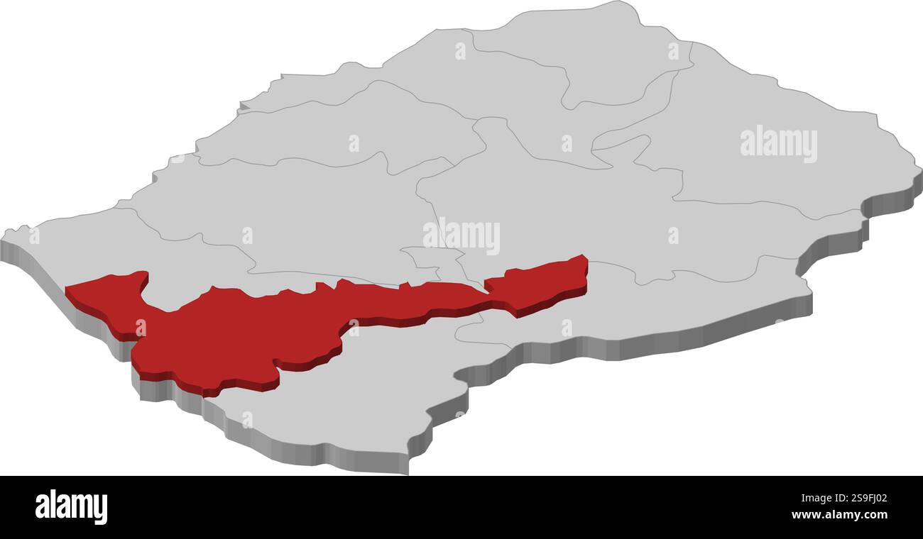 Map of Lesotho as a gray piece, Mohale's Hoek is highlighted in red ...