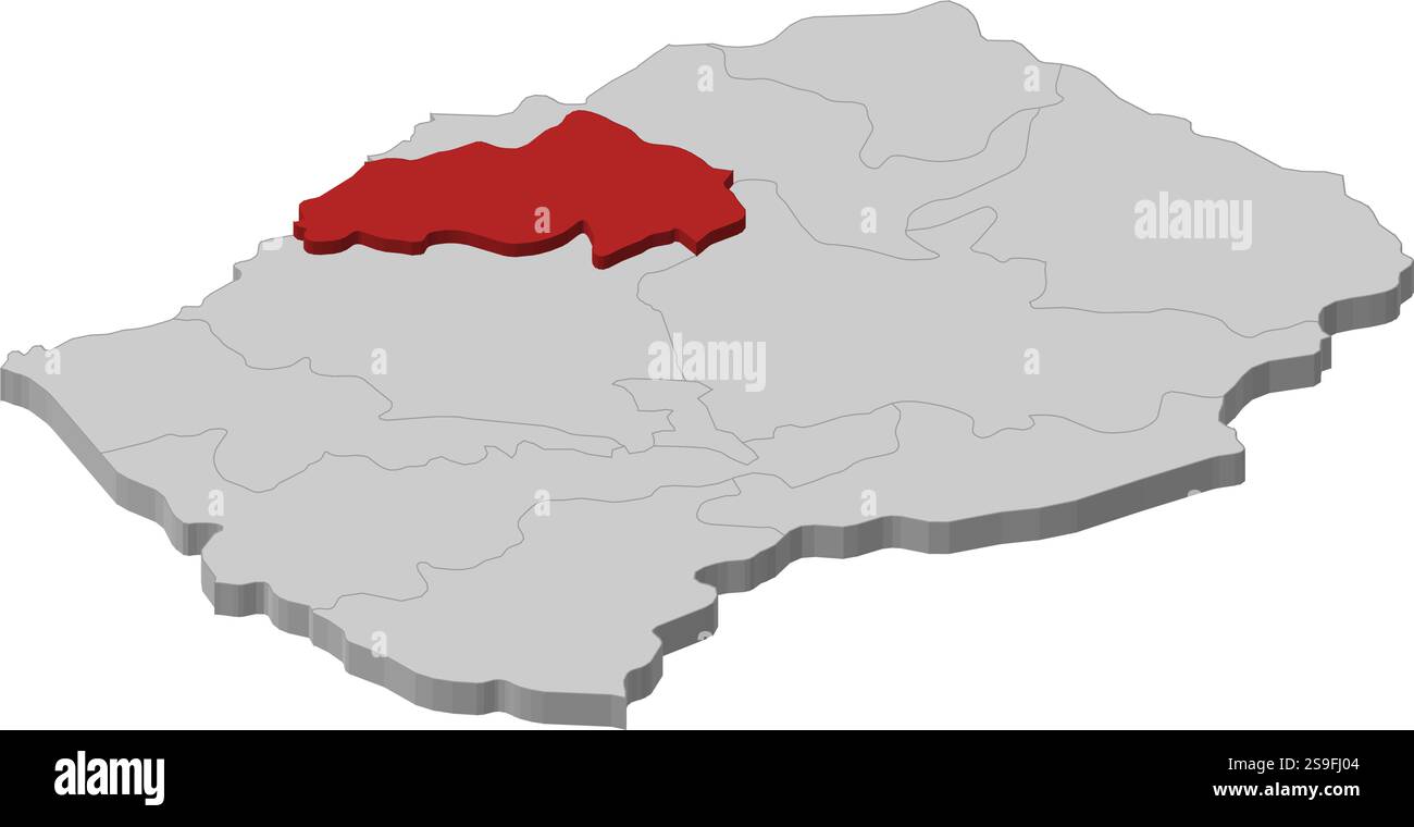 Map of Lesotho as a gray piece, Berea is highlighted in red Stock ...