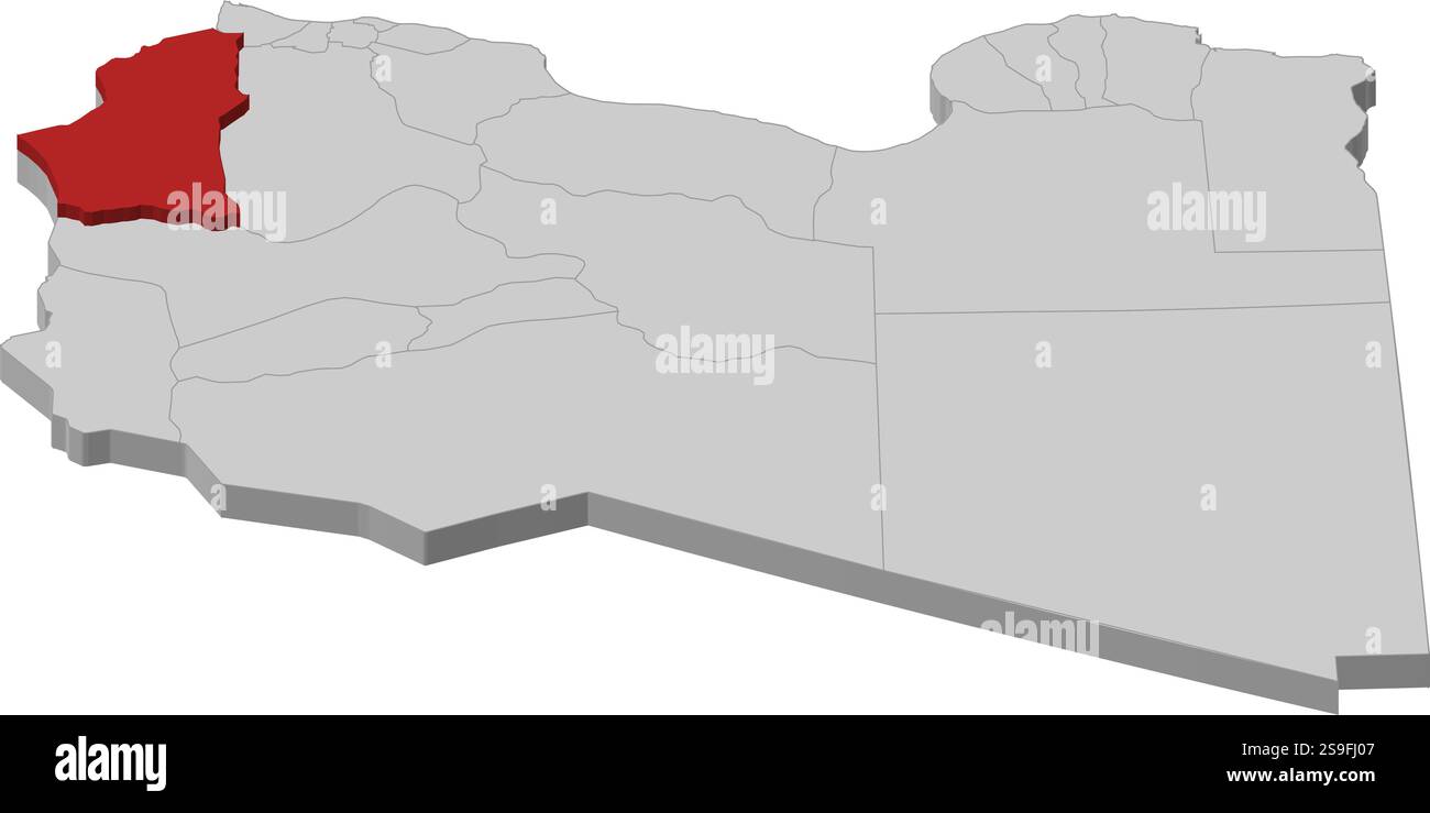 Map of Libya as a gray piece, Nalut is highlighted in red Stock Vector ...