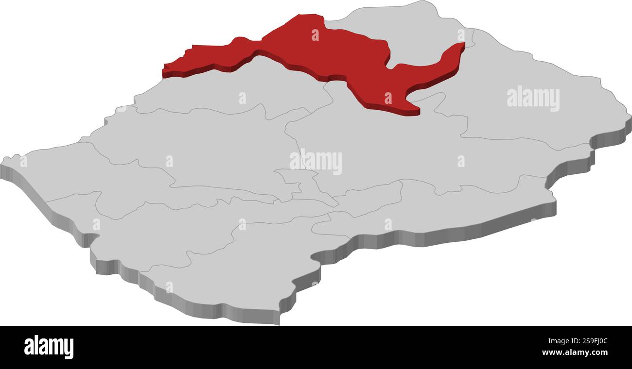 Map of Lesotho as a gray piece, Leribe is highlighted in red Stock ...