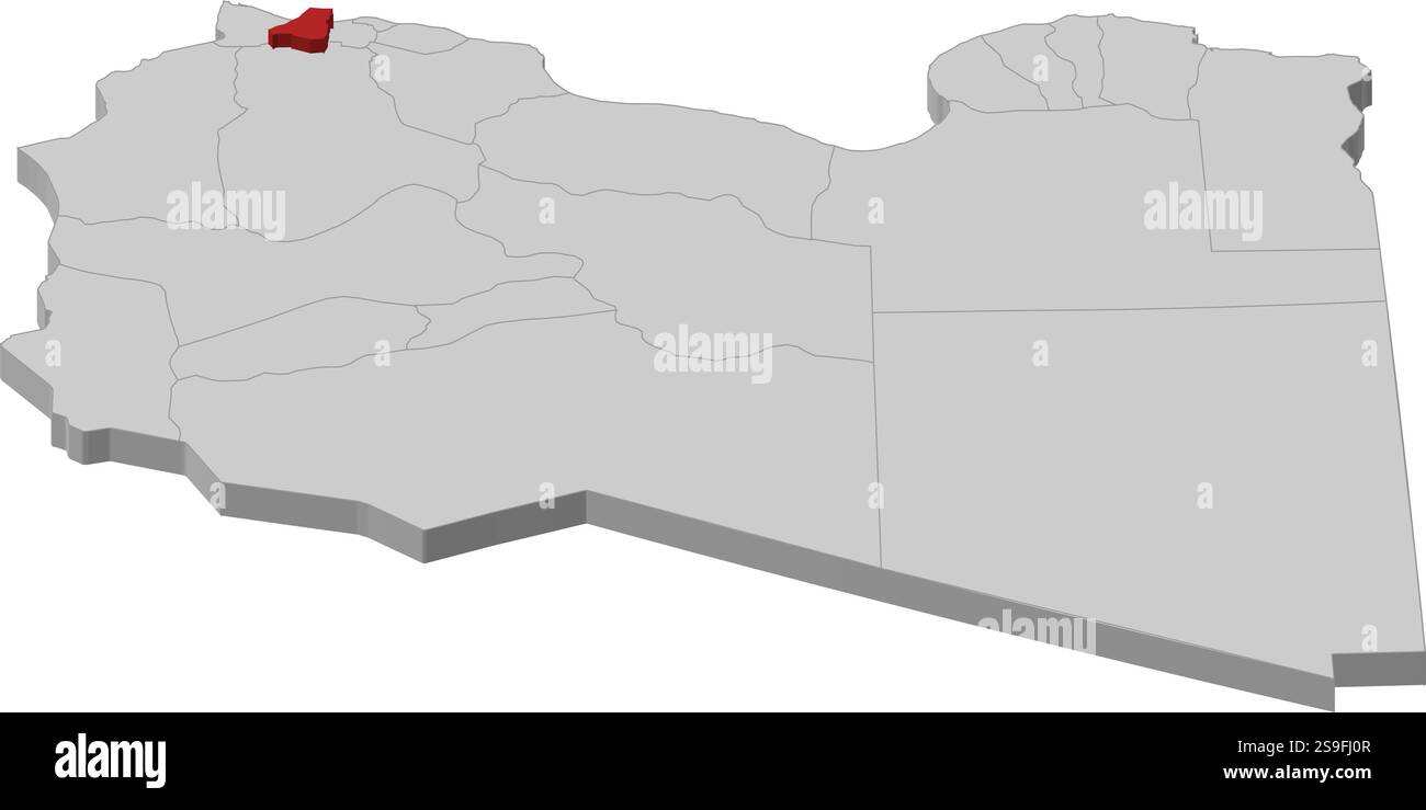 Map of Libya as a gray piece, Zawiya is highlighted in red Stock Vector ...