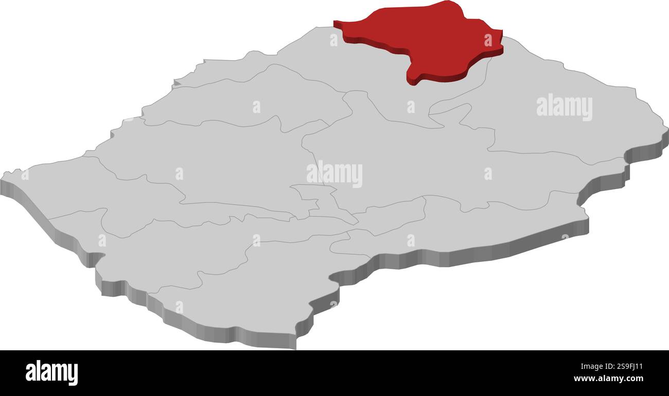 Map of Lesotho as a gray piece, Butha-Buthe is highlighted in red Stock ...