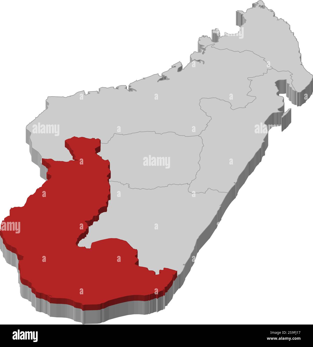 Map of Madagascar as a gray piece, Toliara is highlighted in red Stock ...