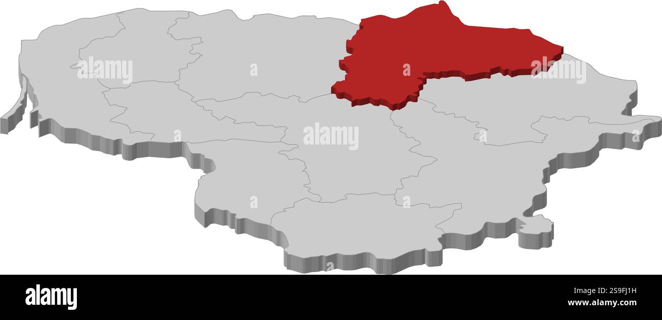 Map of Lithuania as a gray piece., Panevezys is highlighted in red ...