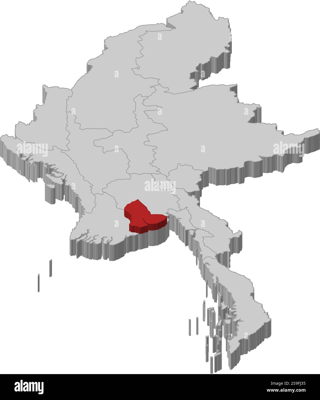 Map of Myanmar as a gray piece, Yangon is highlighted in red Stock ...