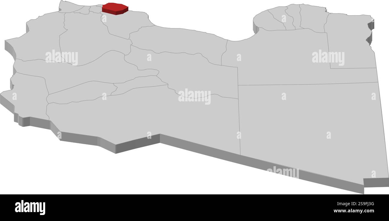 Map of Libya as a gray piece, Murqub is highlighted in red Stock Vector ...