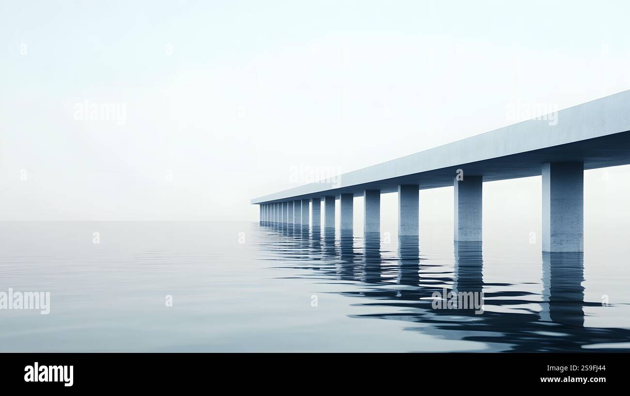 Minimalist architectural bridge road seamlessly merging with tranquil ...