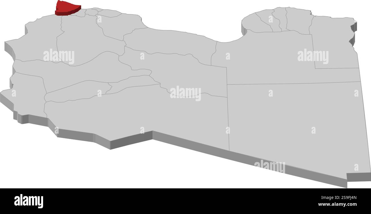 Map of Libya as a gray piece, Nuqat al Khams is highlighted in red ...