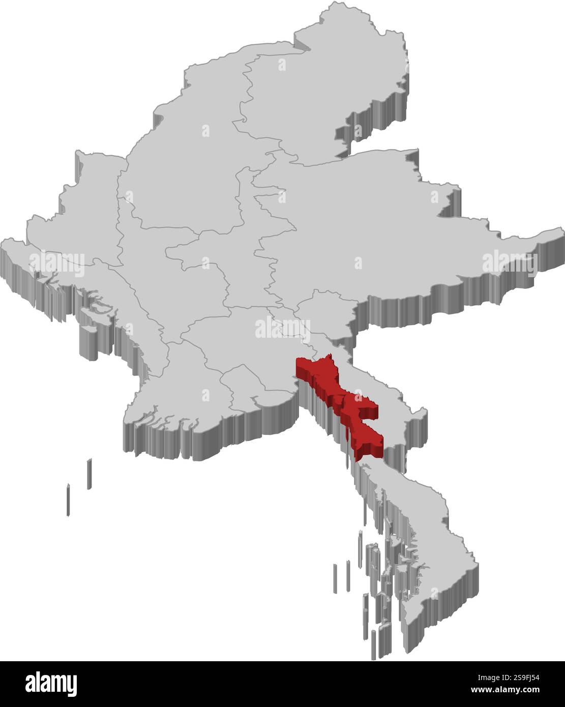 Map of Myanmar as a gray piece, Mon is highlighted in red Stock Vector Image & Art - Alamy