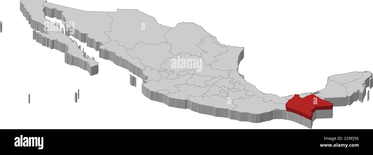 Map of Mexico as a gray piece., Chiapas is highlighted in red Stock ...