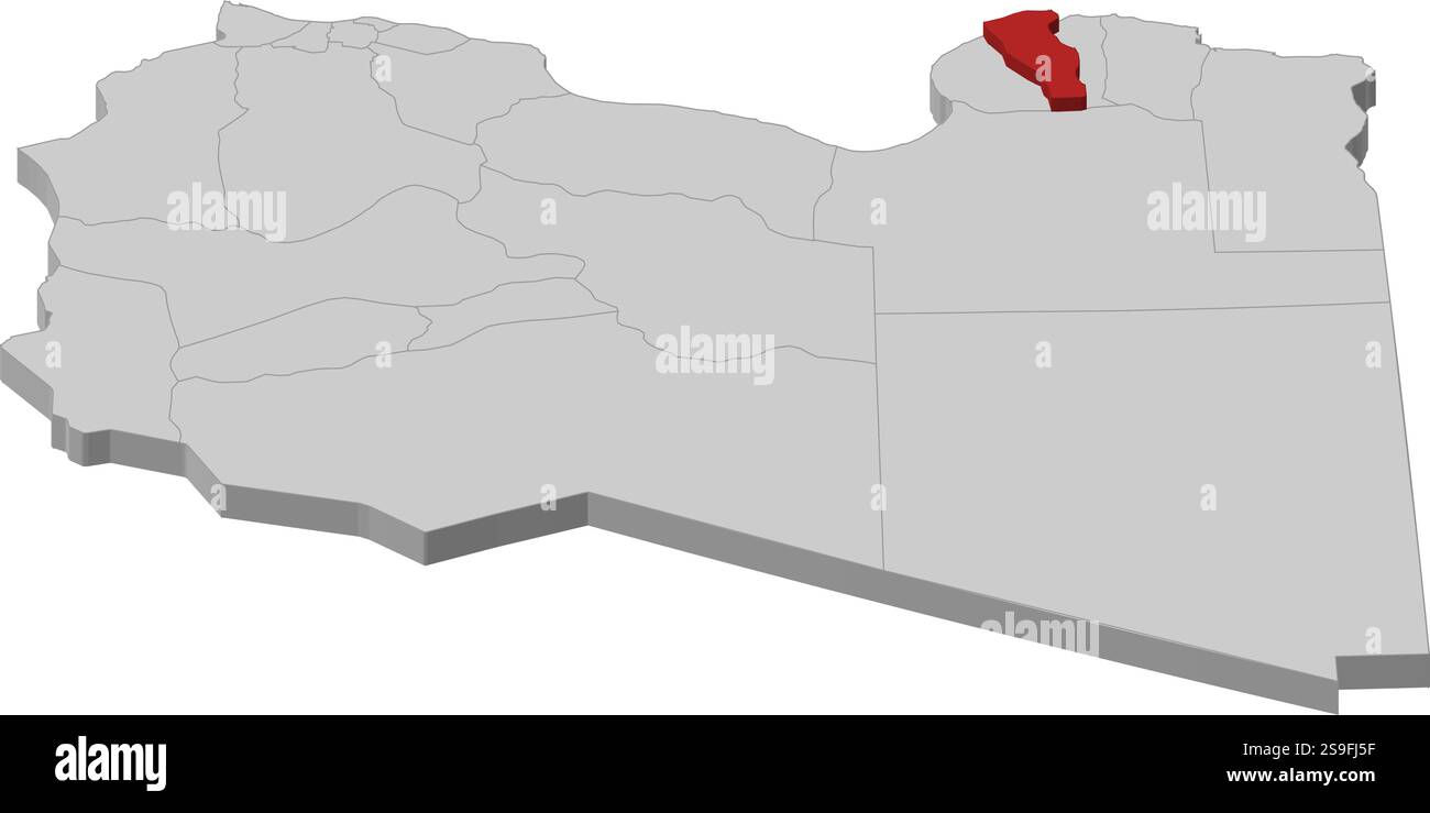 Map of Libya as a gray piece, Marj is highlighted in red Stock Vector ...