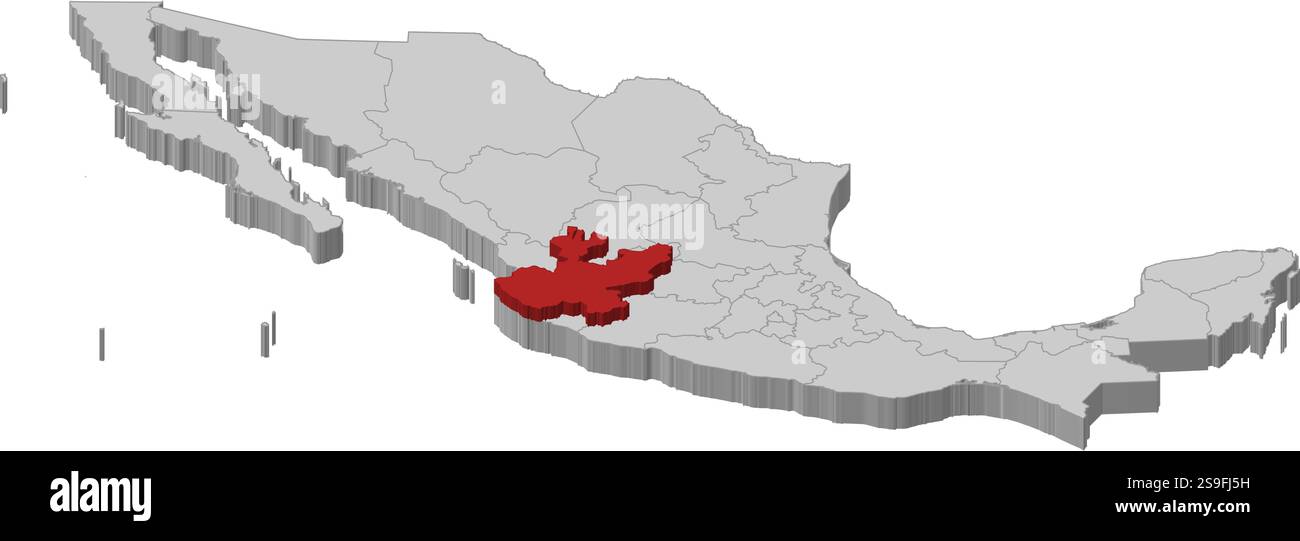 Map of Mexico as a gray piece., Jalisco is highlighted in red Stock ...
