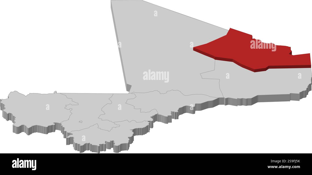 Map of Mali as a gray piece, Kidal is highlighted in red Stock Vector ...