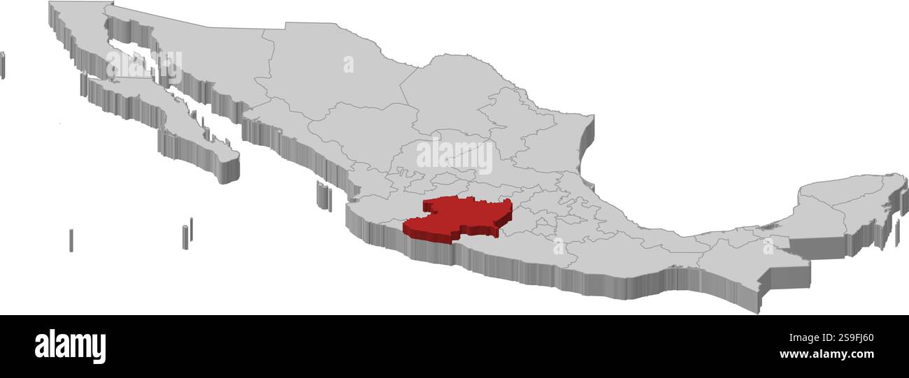 Map of Mexico as a gray piece., Michoacan is highlighted in red Stock ...