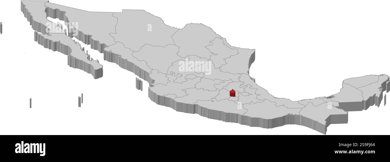 Map of Mexico as a gray piece., Federal District is highlighted in red ...