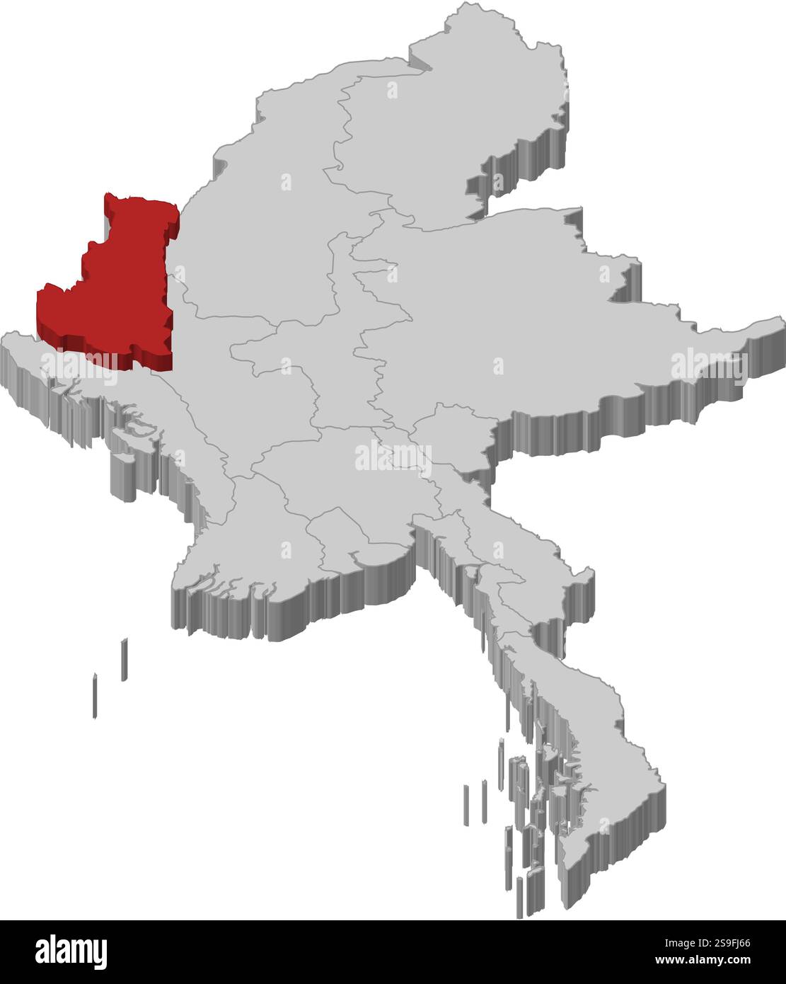 Map of Myanmar as a gray piece, Chin is highlighted in red Stock Vector ...