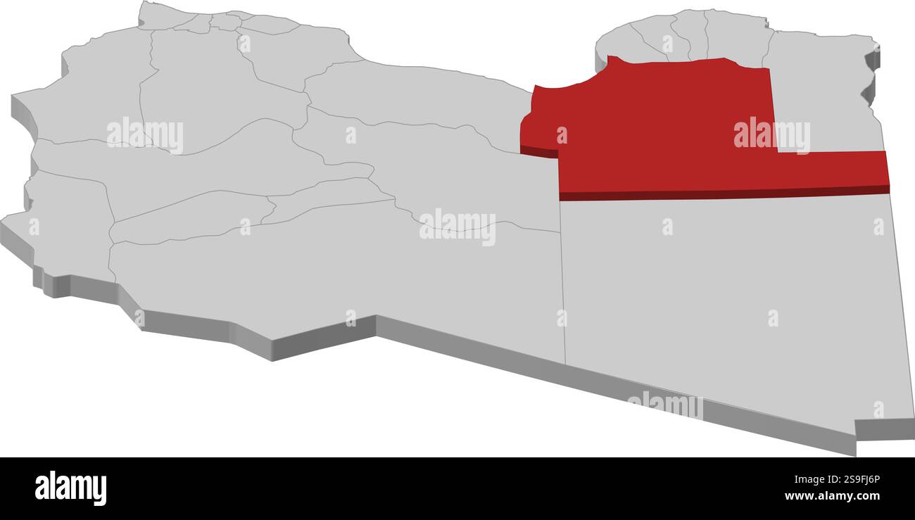 Map of Libya as a gray piece, Al Wahat is highlighted in red Stock ...