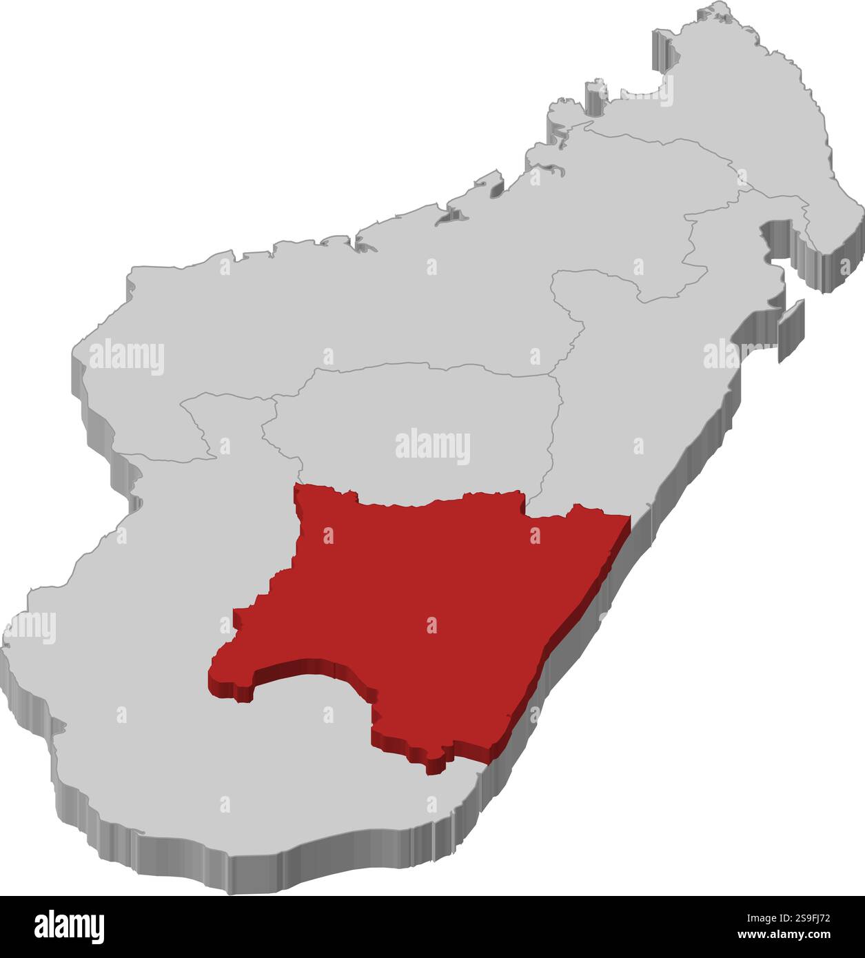 Map of Madagascar as a gray piece, Fianarantsoa is highlighted in red ...
