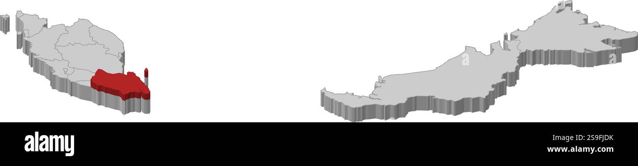 Map of Malaysia as a gray piece., Johor Darul Ta'zim is highlighted in ...