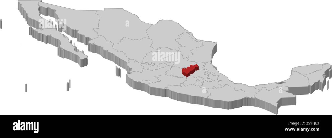 Map of Mexico as a gray piece., Queretaro is highlighted in red Stock ...