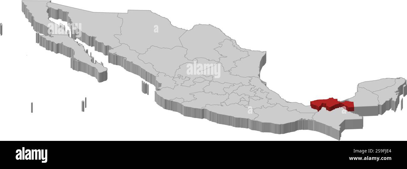 Map of Mexico as a gray piece., Tabasco is highlighted in red Stock ...