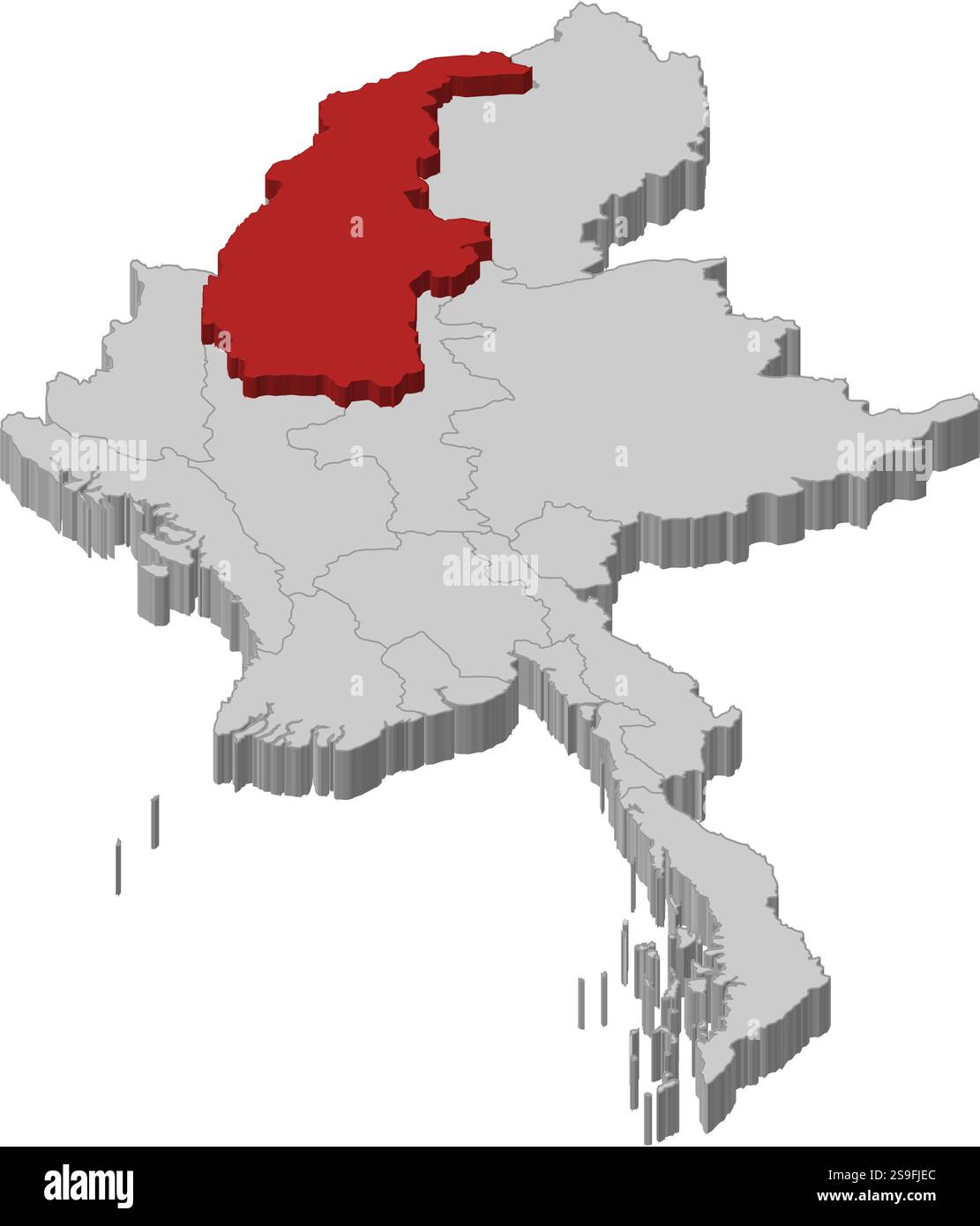 Map of Myanmar as a gray piece, Sagaing is highlighted in red Stock Vector Image & Art - Alamy