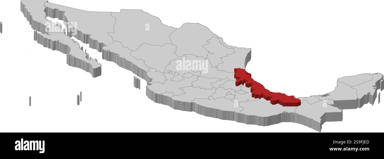 Map of Mexico as a gray piece., Veracruz is highlighted in red Stock ...