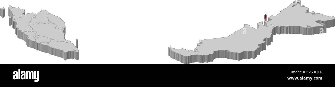 Map of Malaysia as a gray piece., Labuan is highlighted in red Stock ...