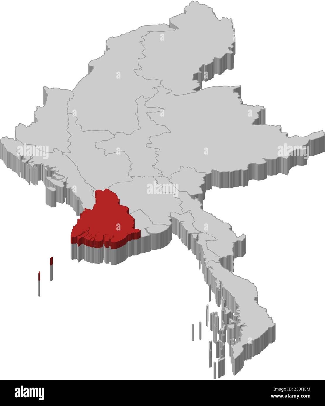 Map of Myanmar as a gray piece, Ayeyarwady is highlighted in red Stock ...