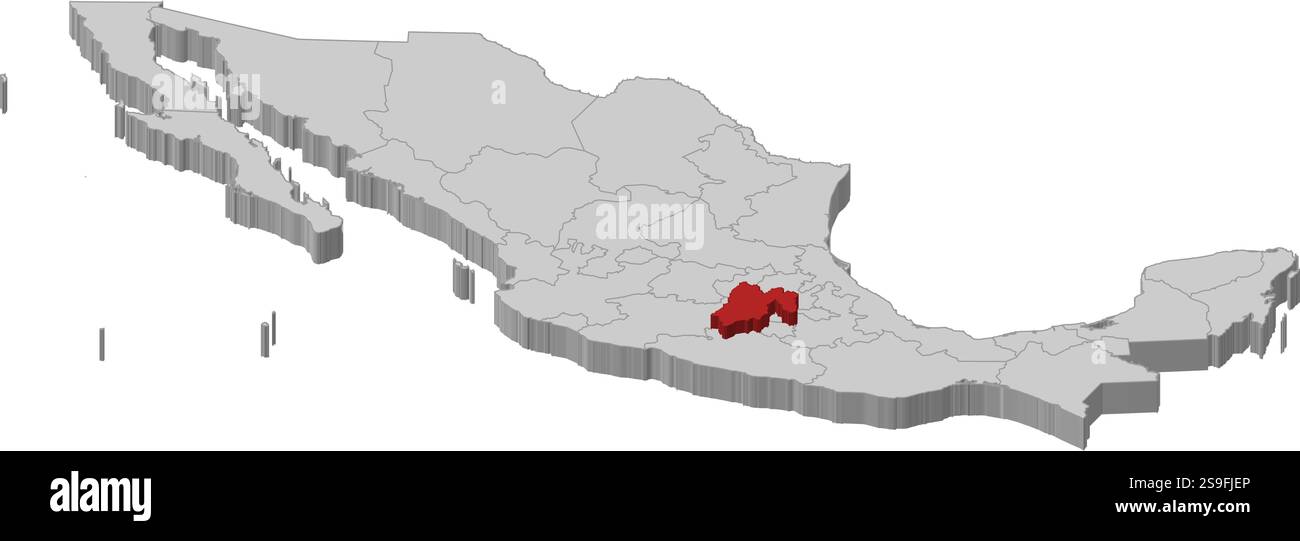 Map of Mexico as a gray piece., State of Mexico is highlighted in red ...