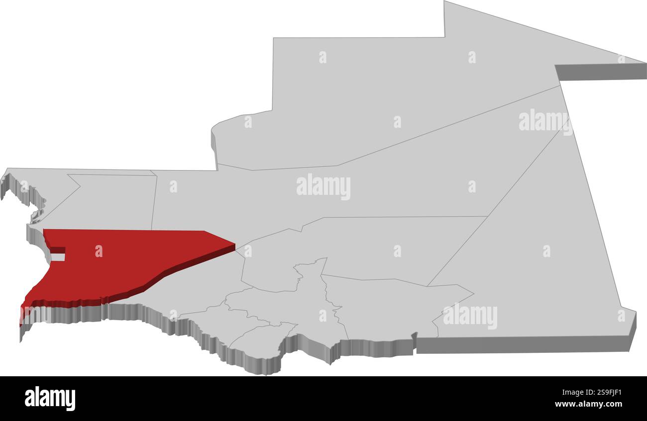 Map of Mauritania as a gray piece, Trarza is highlighted in red Stock ...