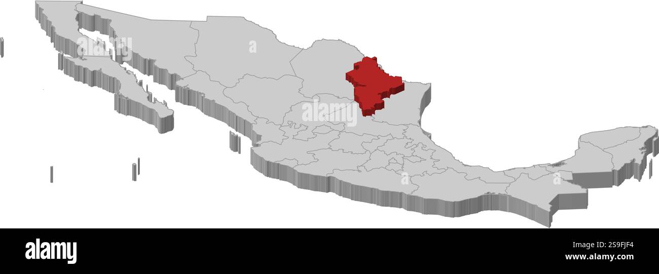 Map of Mexico as a gray piece., Nuevo Leon is highlighted in red Stock ...