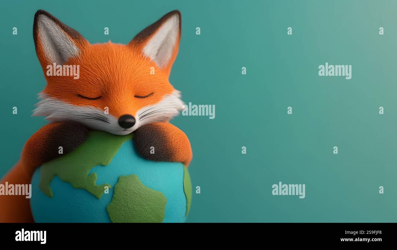 Playful and Adorable Fox Embracing the Earth Globe with a Vibrant Clay ...