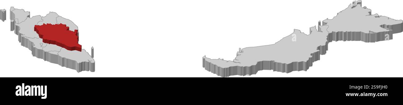 Map of Malaysia as a gray piece., Pahang Darul Makmur is highlighted in ...