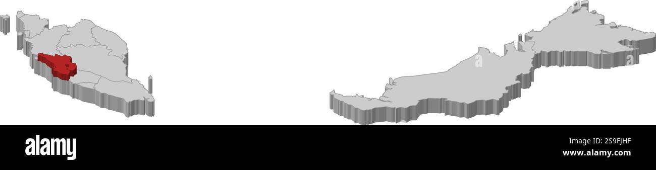 Map of Malaysia as a gray piece., Selangor Darul Ehsan is highlighted ...