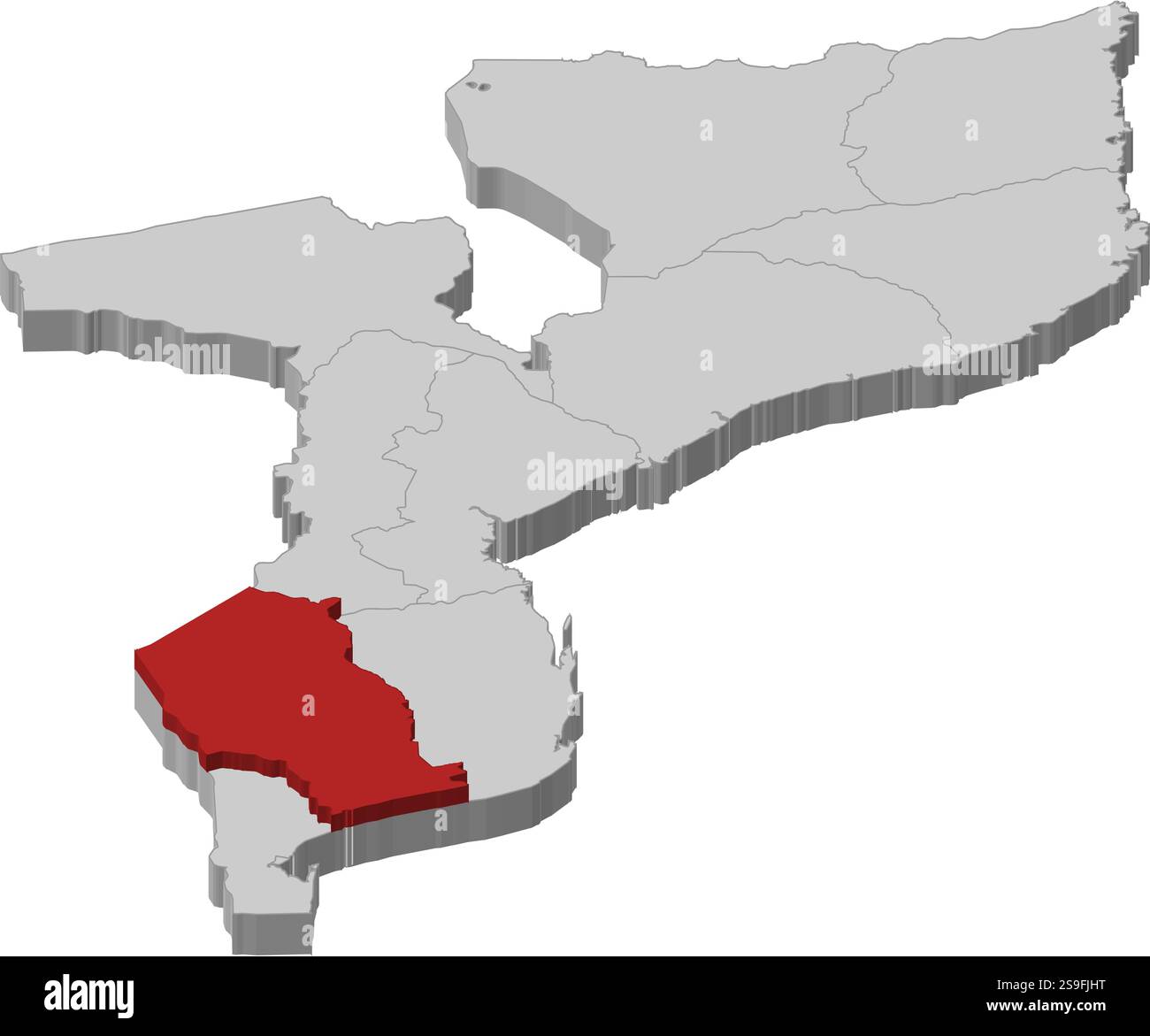Map of Mozambique as a gray piece, Gaza is highlighted in red Stock ...