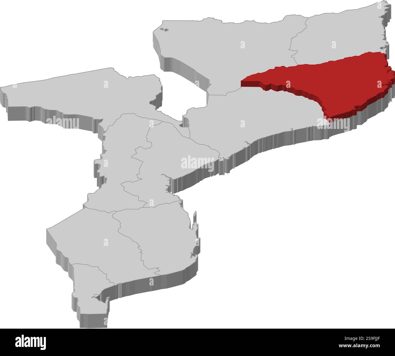 Map of Mozambique as a gray piece, Nampula is highlighted in red Stock ...