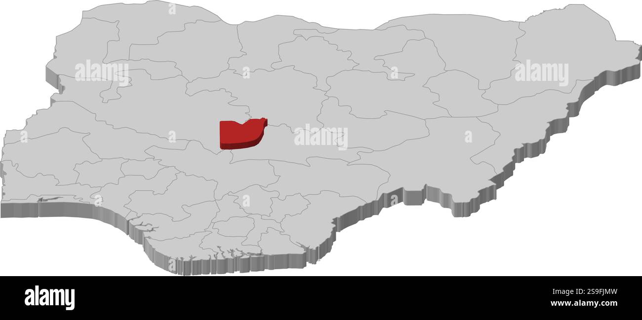 Map of Nigeria as a gray piece, Federal Capital Territory is ...