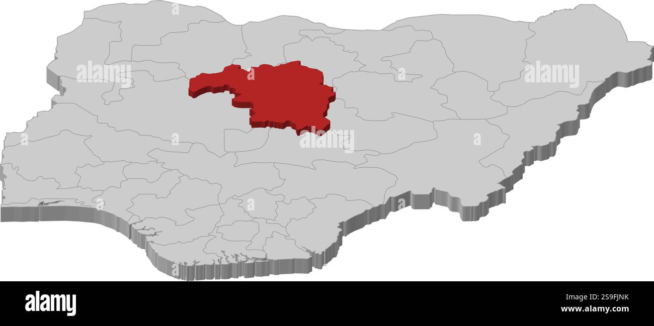 Map of Nigeria as a gray piece, Kaduna is highlighted in red Stock ...