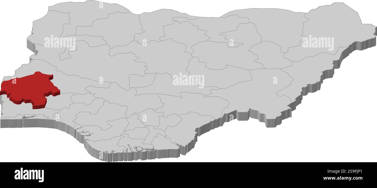 Map of Nigeria as a gray piece, Oyo is highlighted in red Stock Vector ...