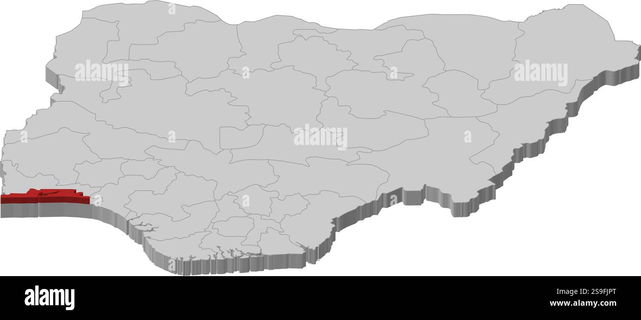 Map of Nigeria as a gray piece, Lagos is highlighted in red Stock ...
