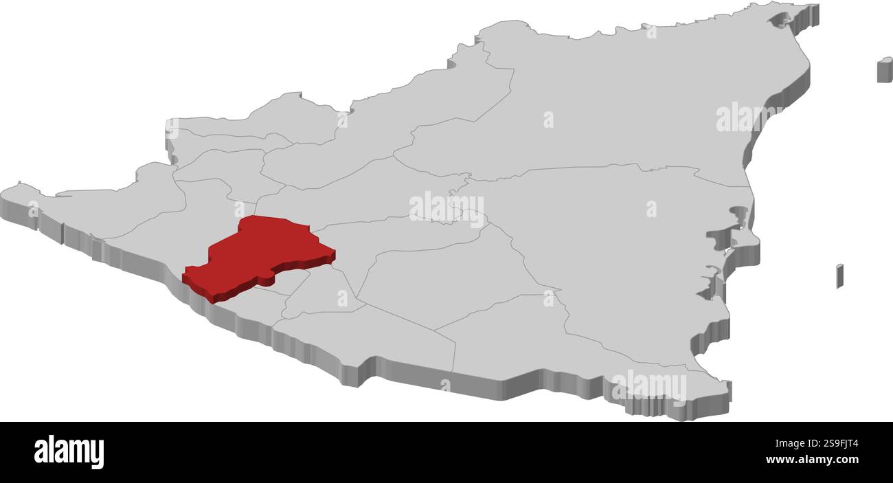 Map of Nicaragua as a gray piece, Managua is highlighted in red Stock ...