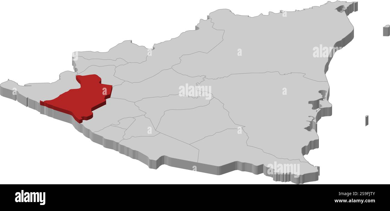Map of Nicaragua as a gray piece, Leon is highlighted in red Stock ...