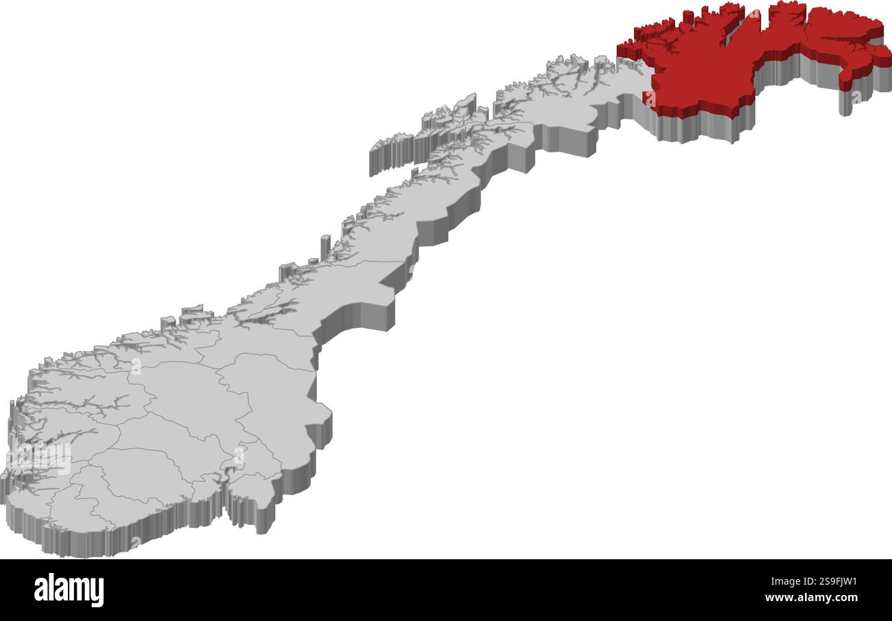 Map of Norway as a gray piece., Finnmark is highlighted in red Stock ...