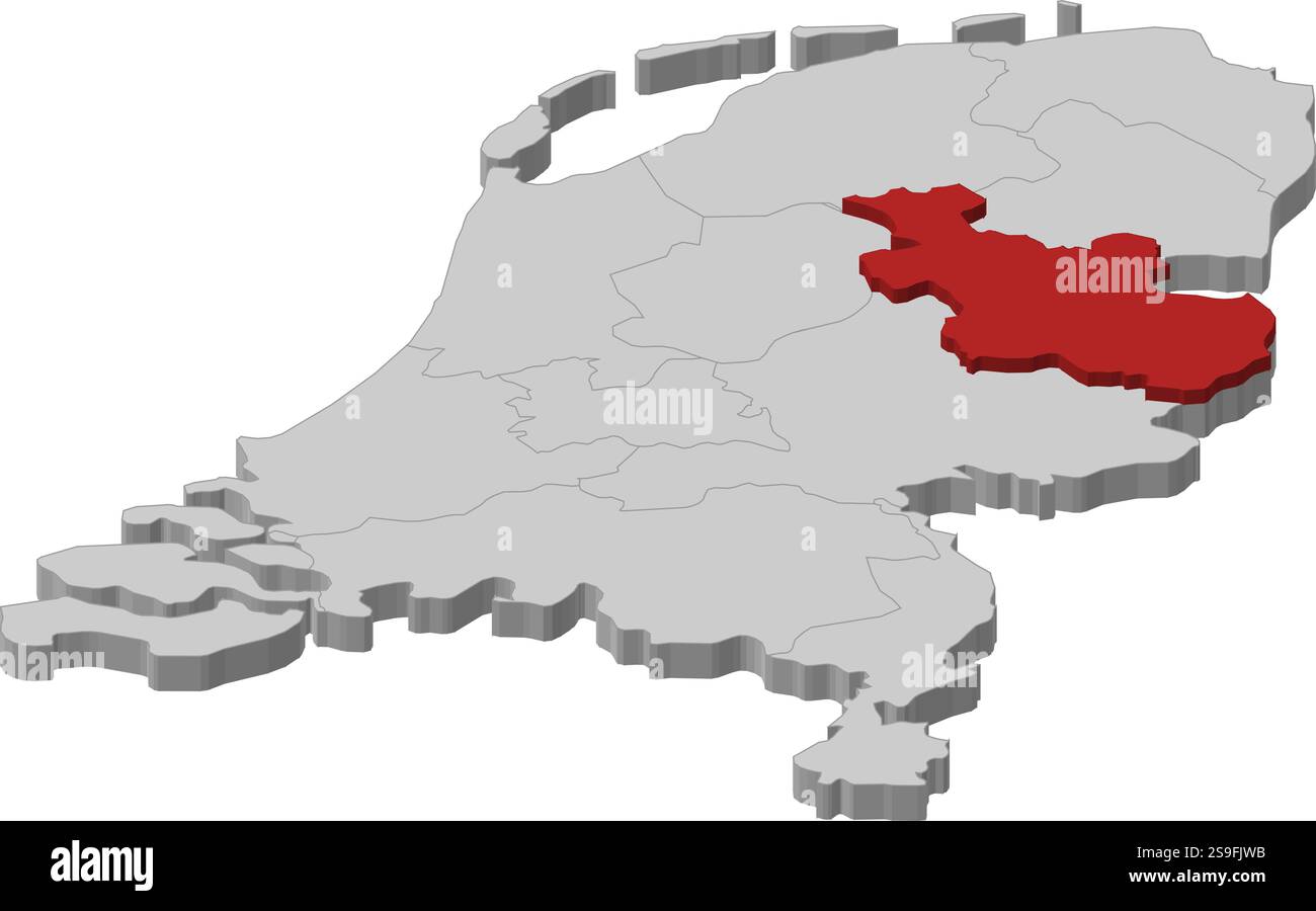 Map of Netherlands as a gray piece., Overijssel is highlighted in red ...