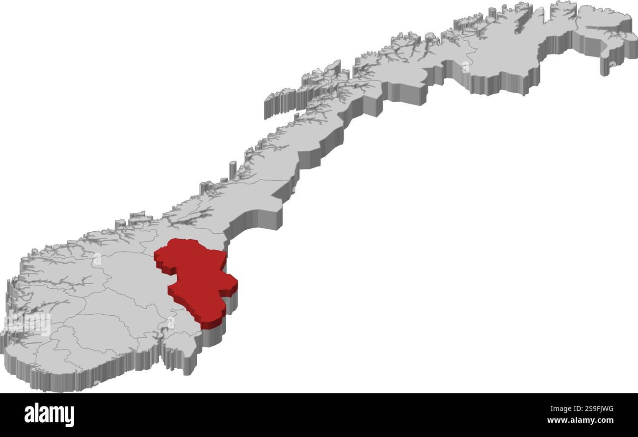 Map of Norway as a gray piece., Hedmark is highlighted in red Stock ...