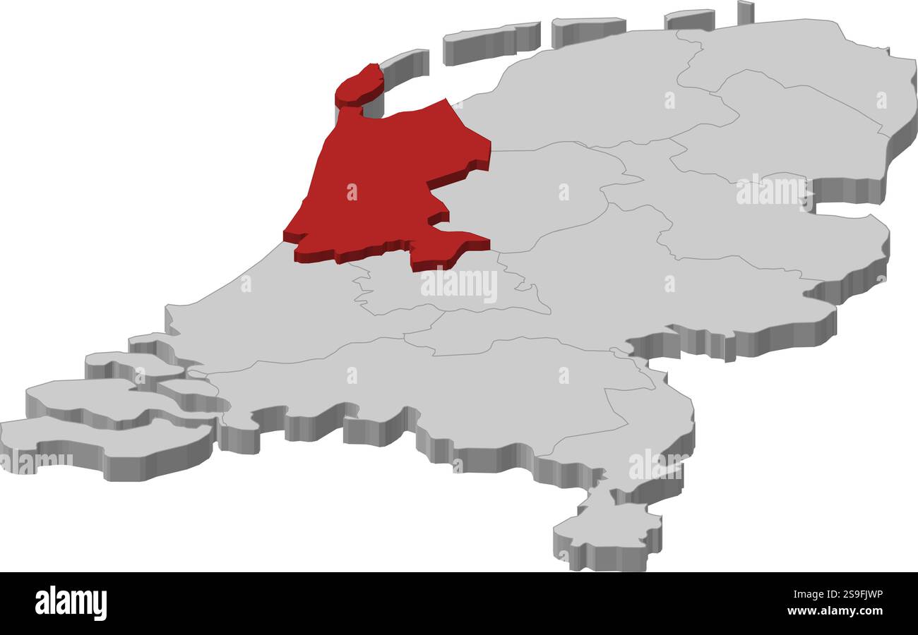 Map of Netherlands as a gray piece., North Holland is highlighted in ...